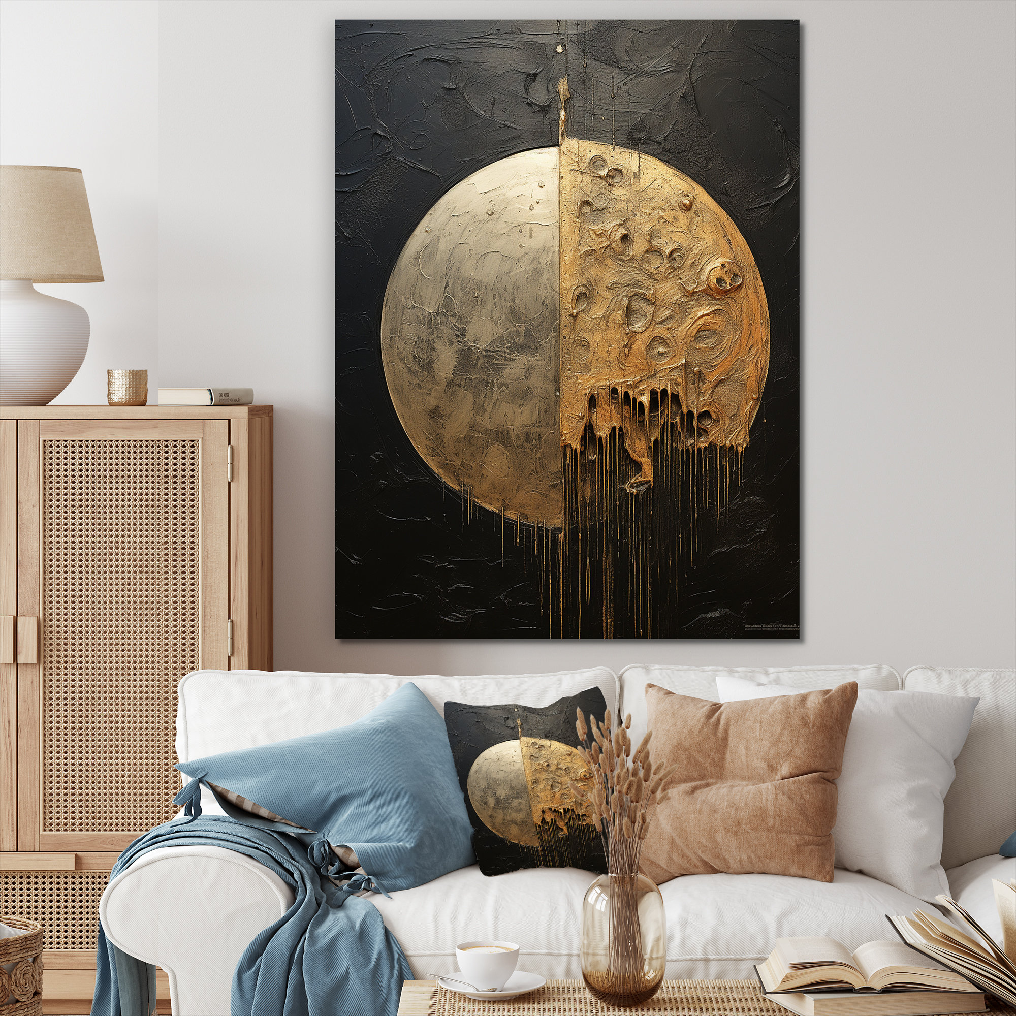 Design Art Bronze Moon Beam II - Moon Canvas Art Print | Wayfair