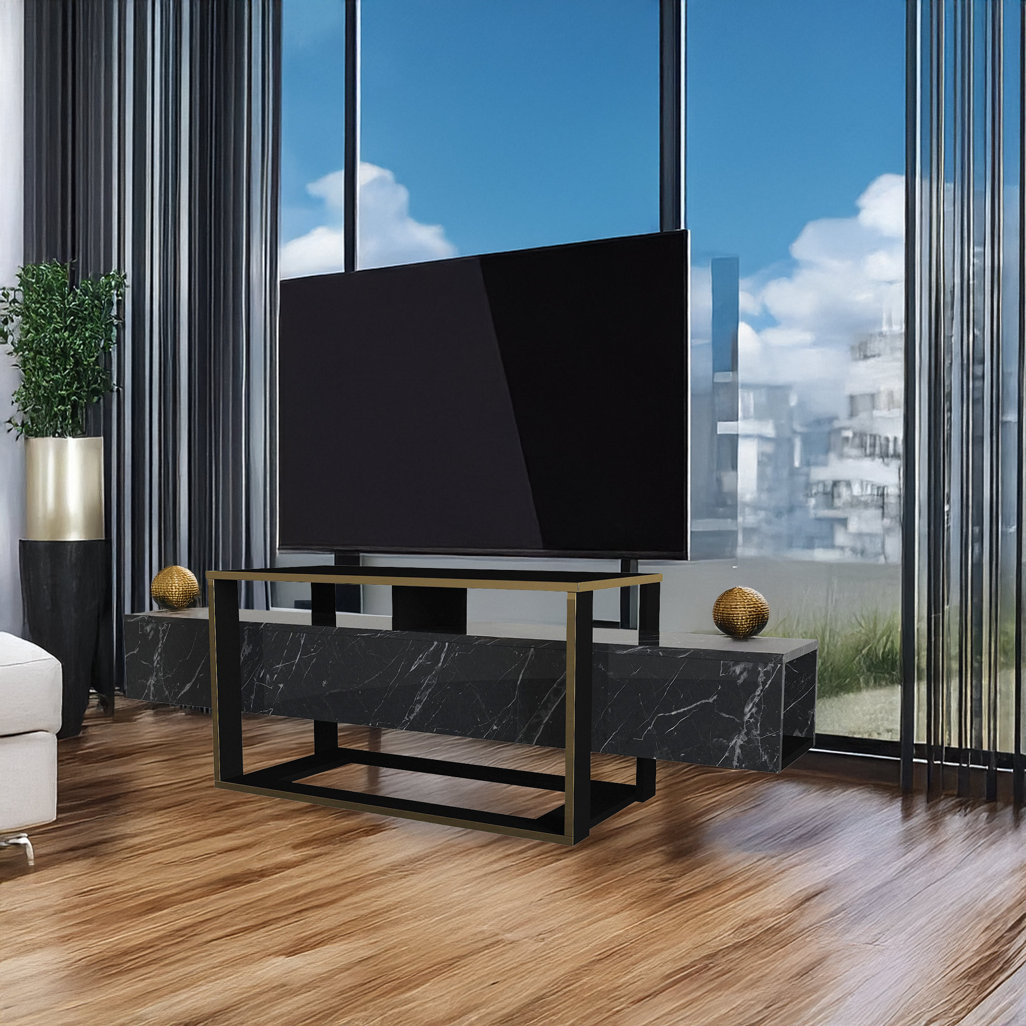 Mercer41 Frame Base Rectangle Tv Stand For Tvs Up To 70'' With Open ...