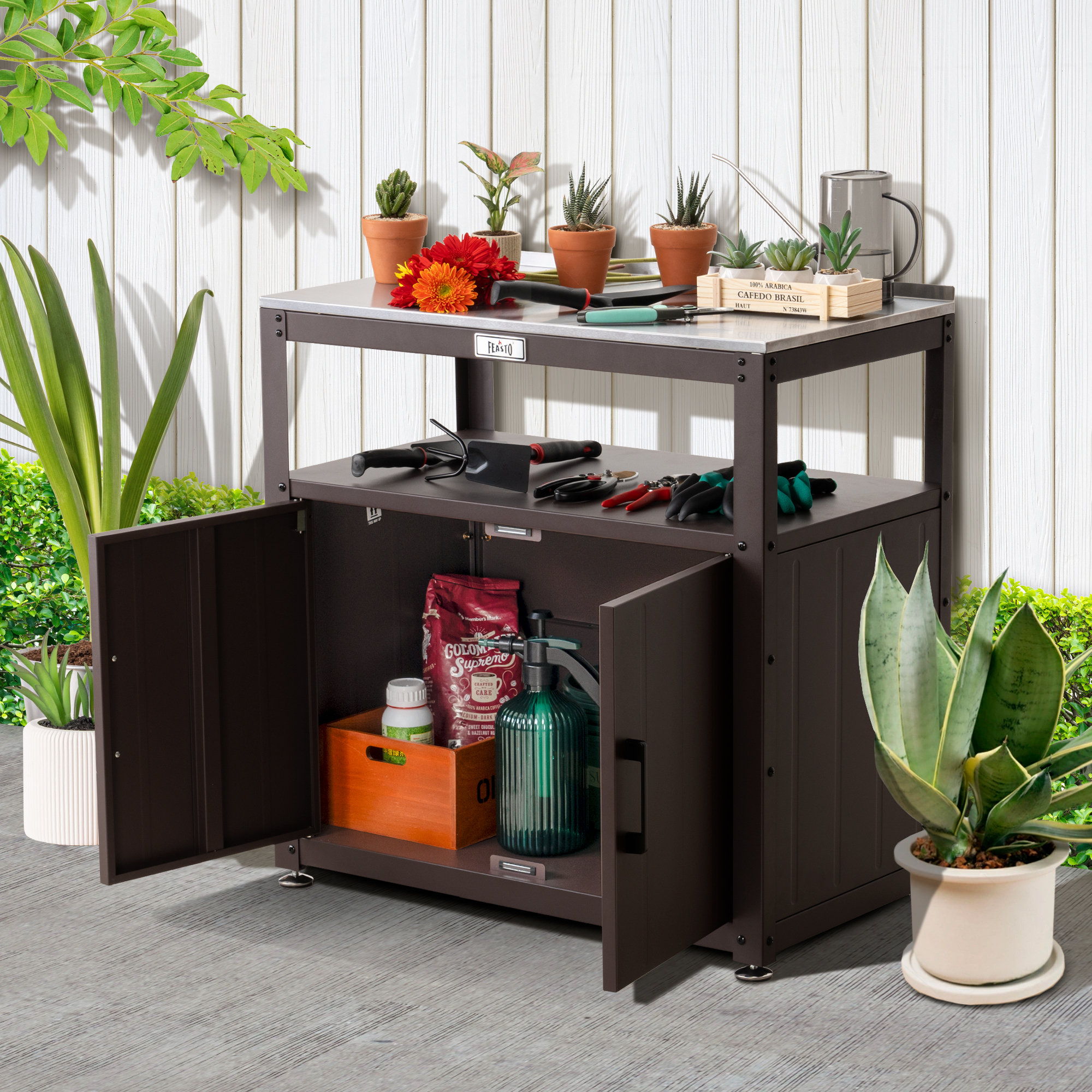 Feasto Garden Potting Bench with Storage Cabinet,Outdoor Gardening ...