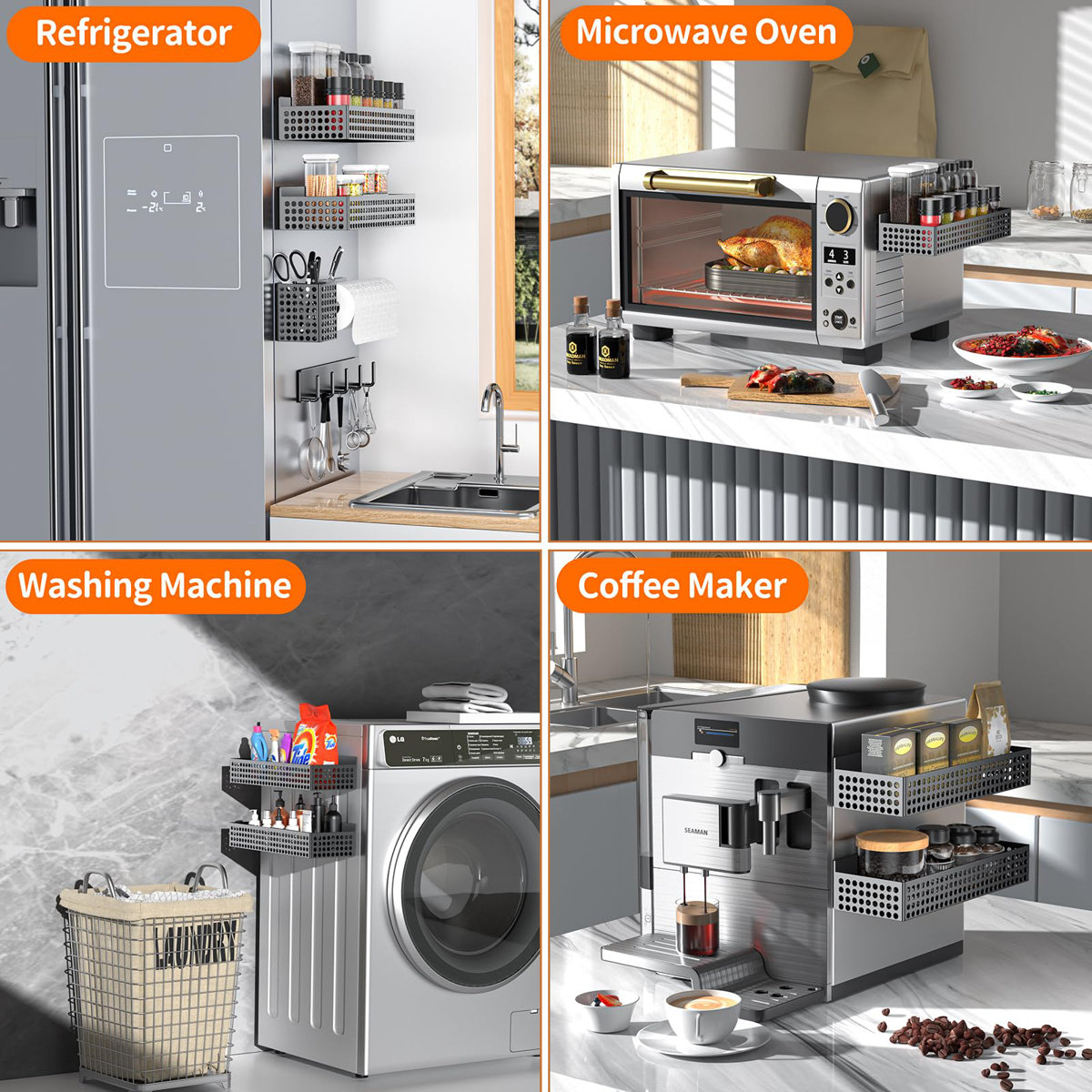 Latitude Run® Magnetic Spice Rack For Refrigerator 2 Tiers And Paper ...