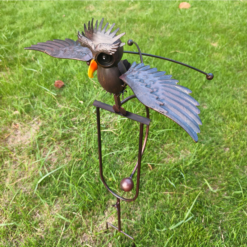 August Grove® Owl Garden Stake, Owl Garden Rocker Outdoor Metal Owl ...