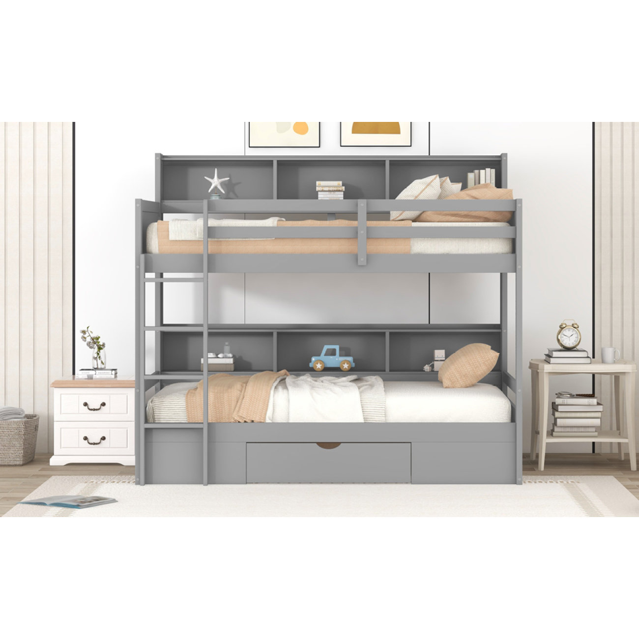 Latitude Run® Bunk Bed With Built-In Shelves Beside Both Upper And Down ...