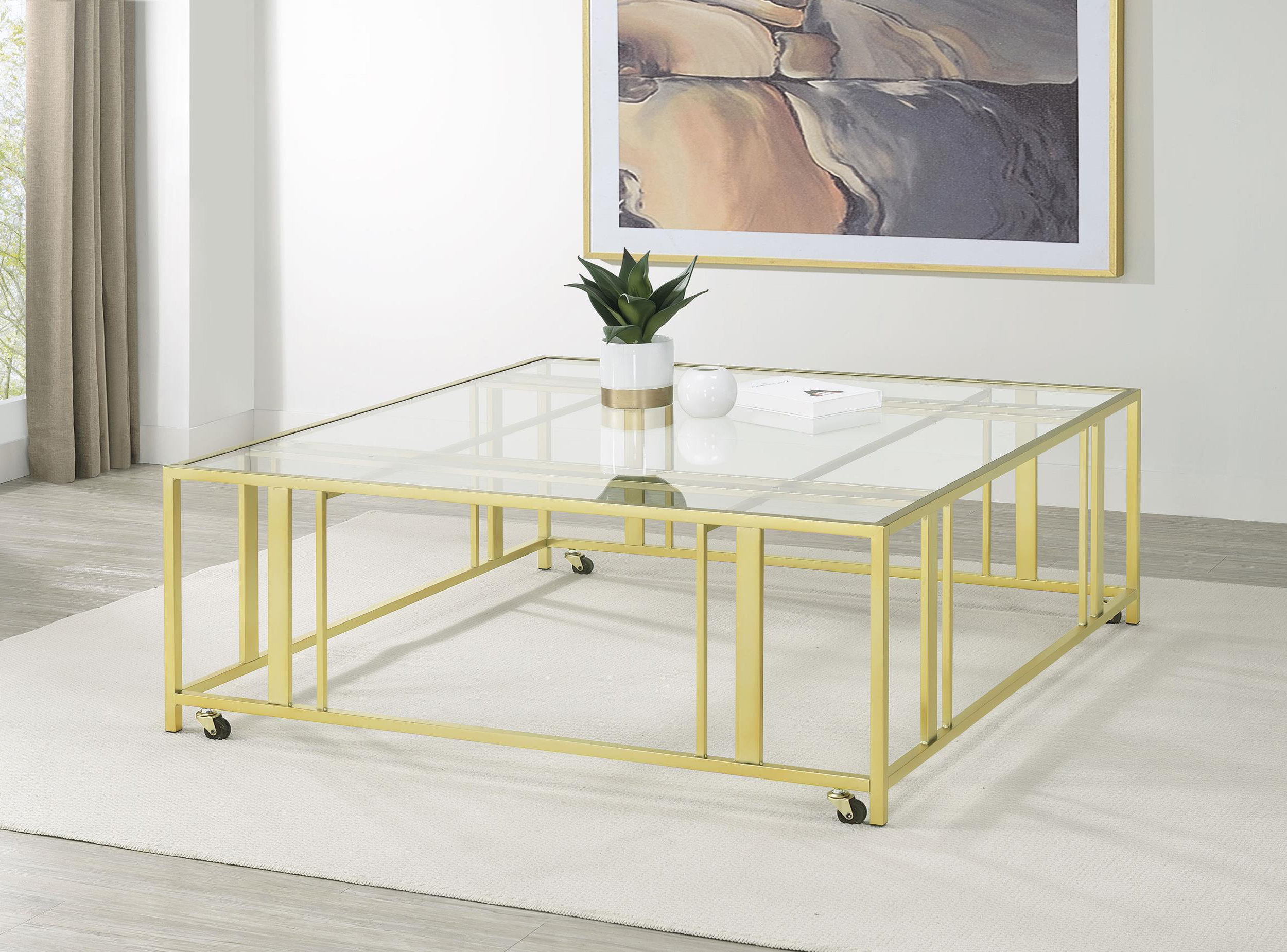 Mercer41 Square Glass Top Coffee Table with Casters - Wayfair Canada
