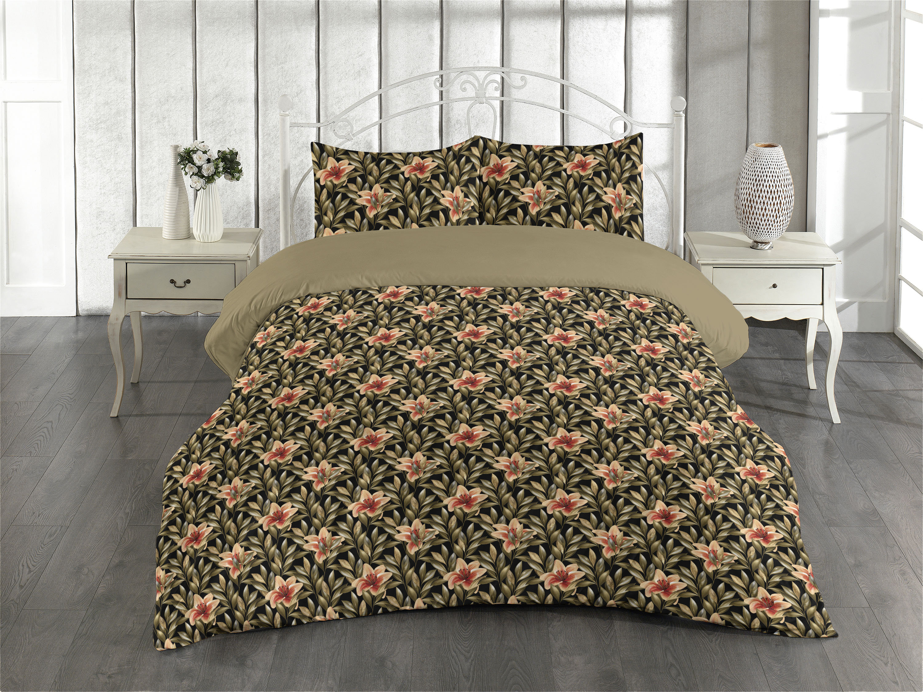 Ambesonne Exotic Duvet Cover Set Lilium Flowers Tropical Art Pale ...