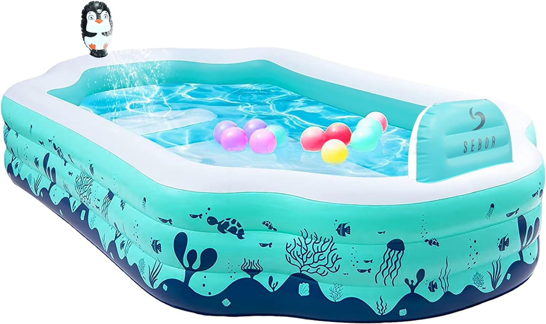 CAPBOL Inflatable Pool with Seat and Sprinkler - Large above Ground ...