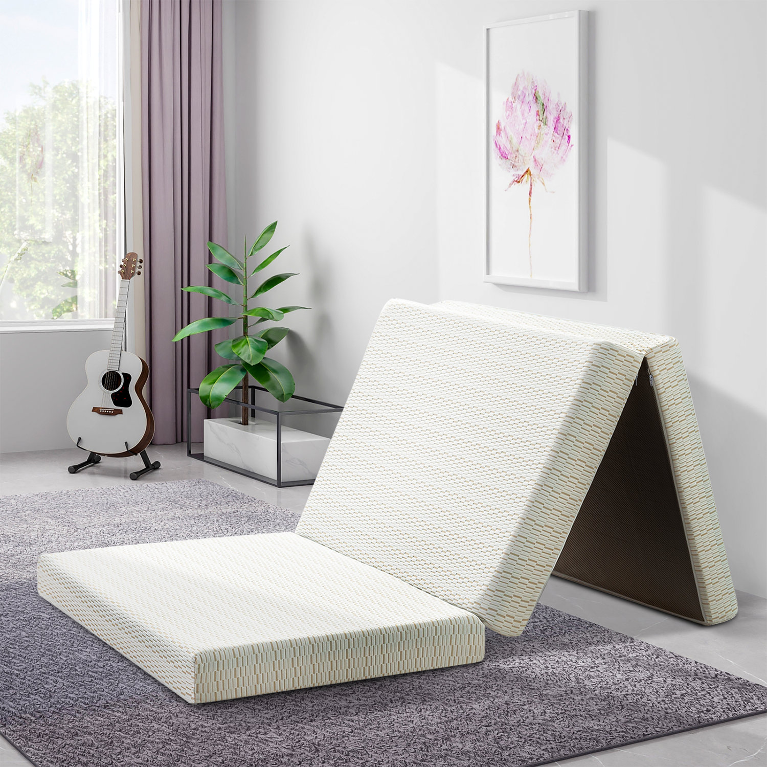Alwyn Home Reaon Tri-fold 4'' Memory Foam Mattress，Portable Folding ...
