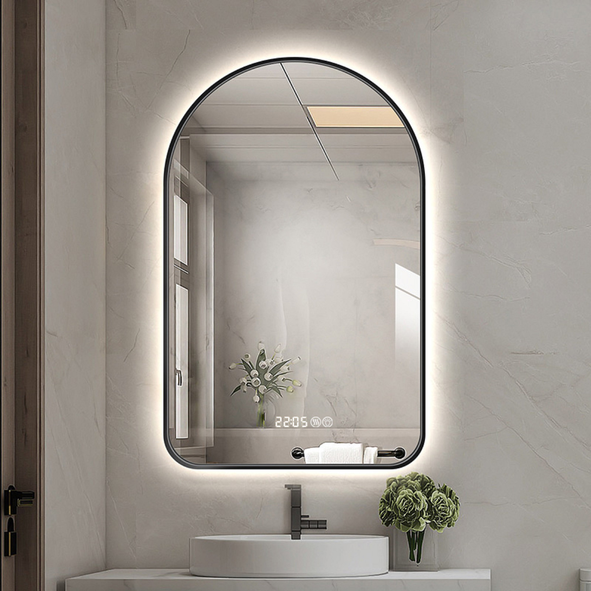 Ivy Bronx Black Arched Bathroom mirror with lights,Wall-Mounted Vanity ...