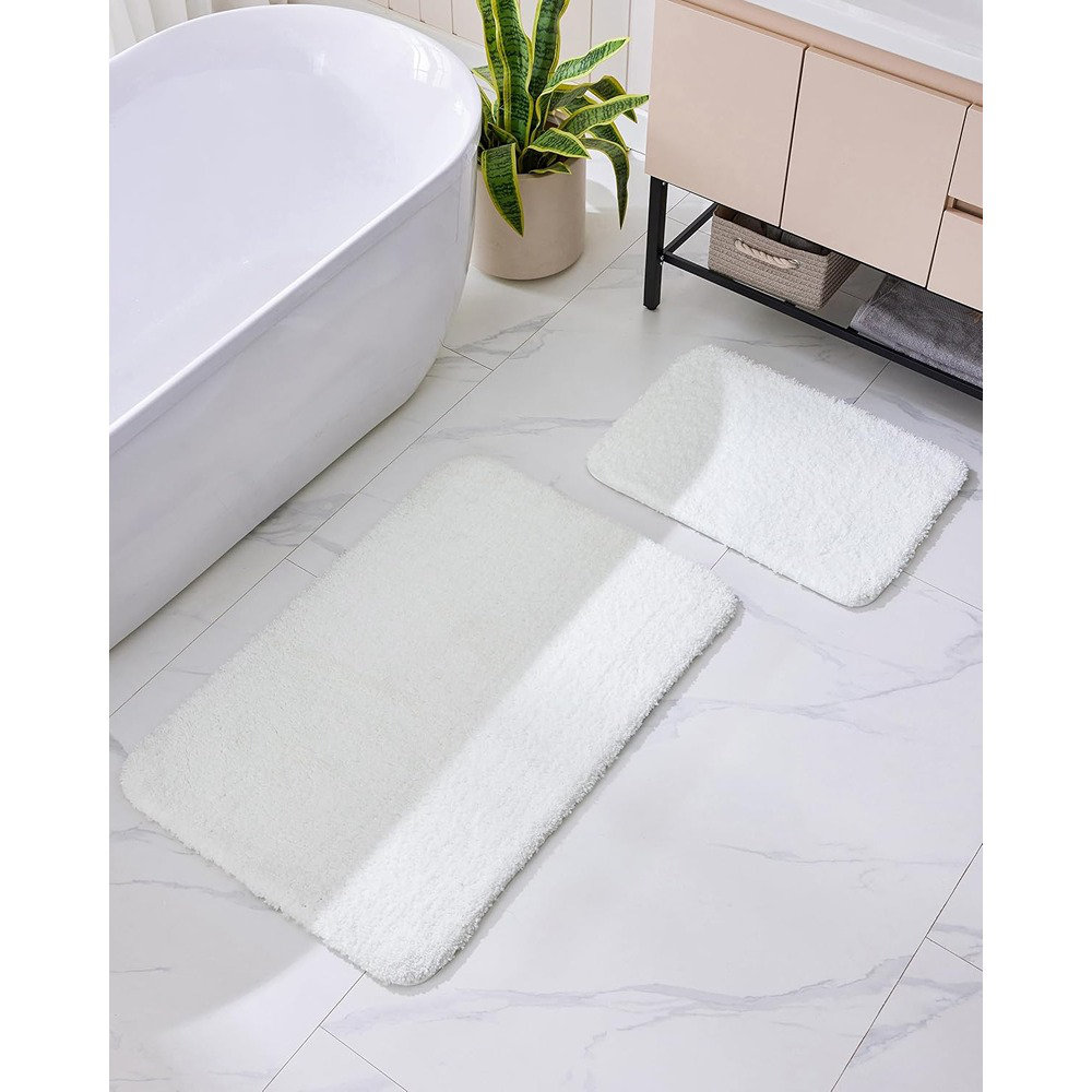 Ebern Designs White Bathroom Rug Sets 2 Piece Fluffy Non Slip Bath Mat ...
