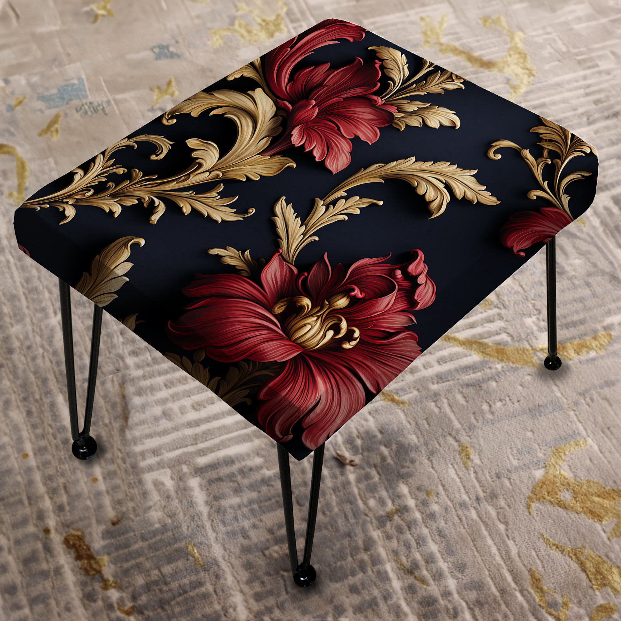 Design Art Royal Red And Gold Peony Garden Grace - Damask Rectangle ...