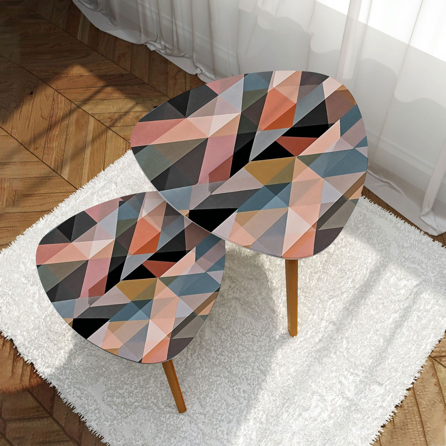 George Oliver Triangle Nesting Coffee Table Set of 2 Carpet Vintage ...