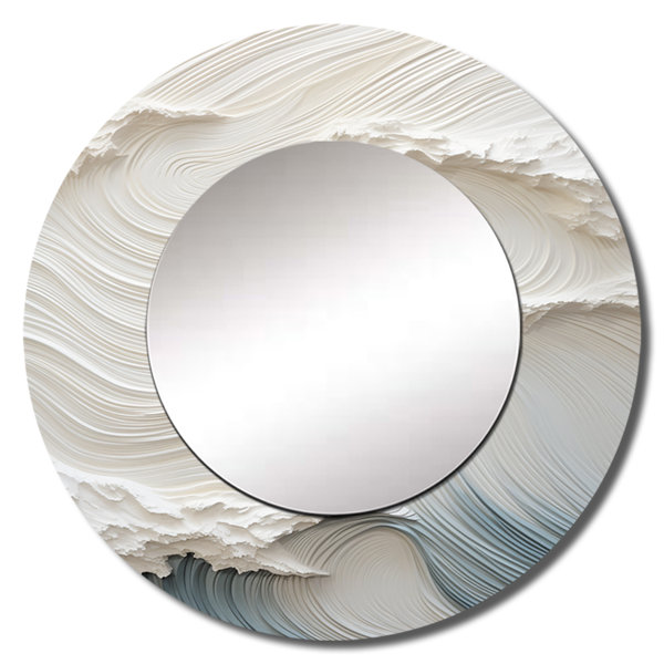 Design Art White Coastal wave Style I - Round Coastal Mirror on metal ...