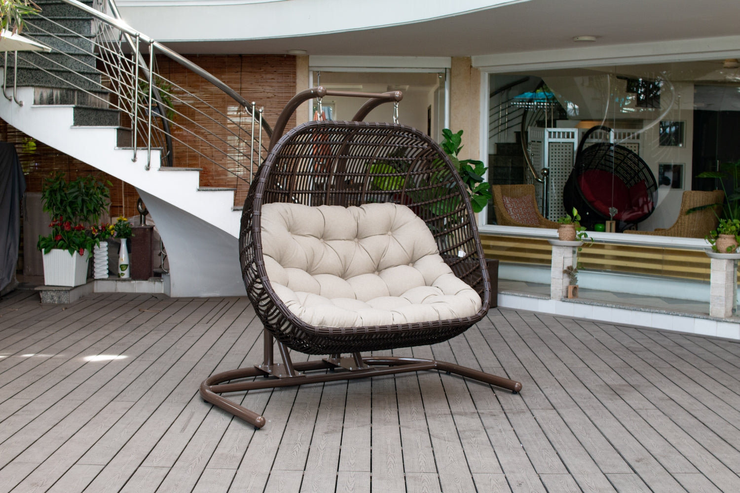 Sol Living Double Swing Chair with Stand and Cushion Outside Swing ...