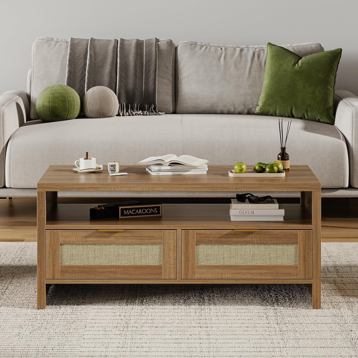 Bay Isle Home™ Coffee Table With Storage, 2 Tiersmid Century Rattan ...