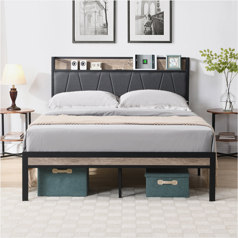 17 Stories Beige;Black Full / Double Bed | Wayfair