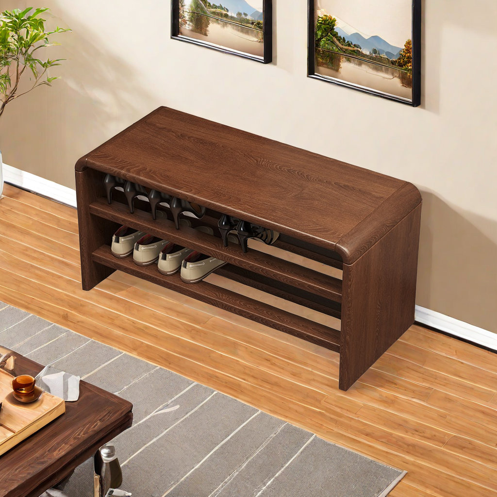 DICIXA Simple White Wax Wood Shoe Changing Stool 10 Pair Shoe Storage ...