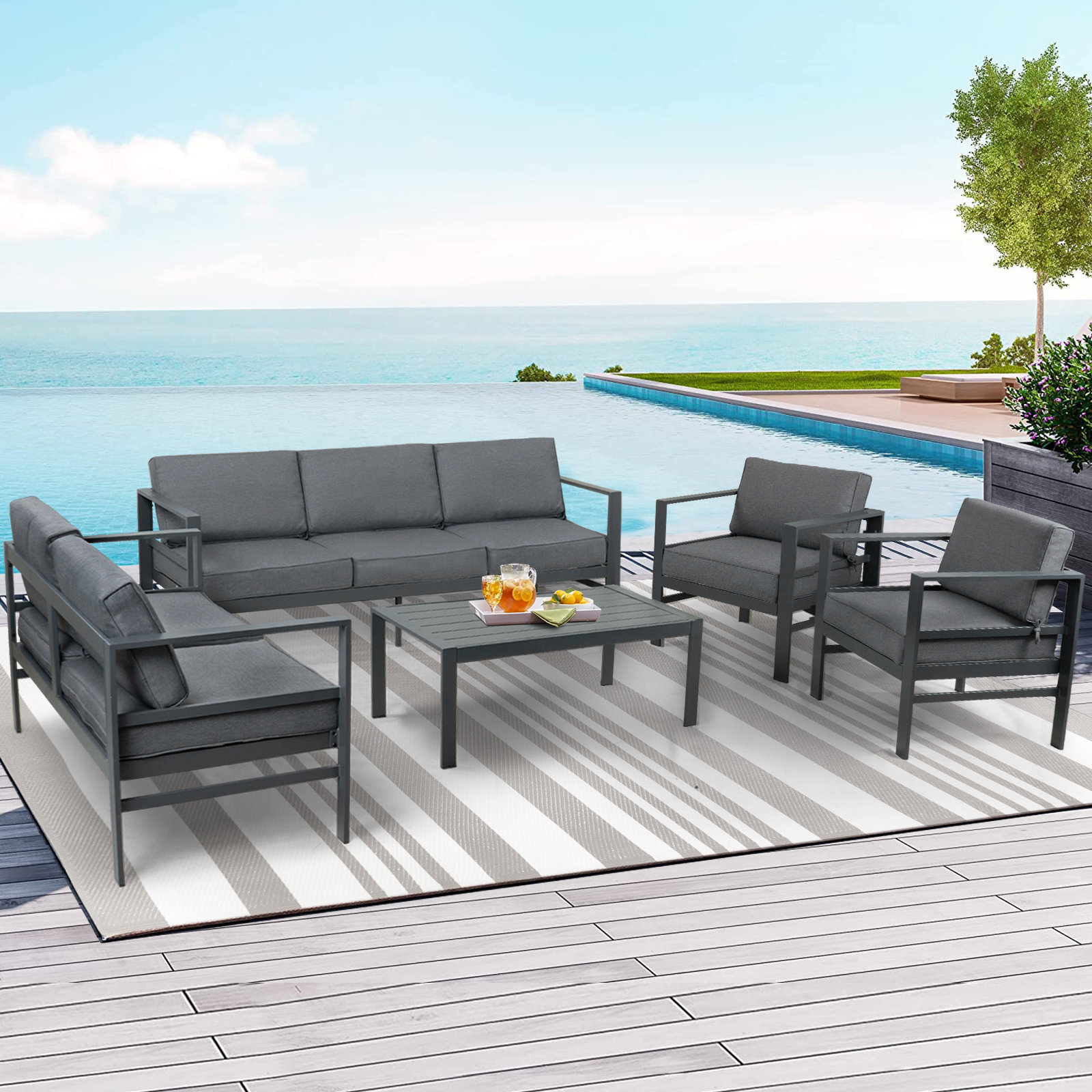 Latitude Run® Burhaan 5 Piece Sofa Seating Group with Light Cushions ...