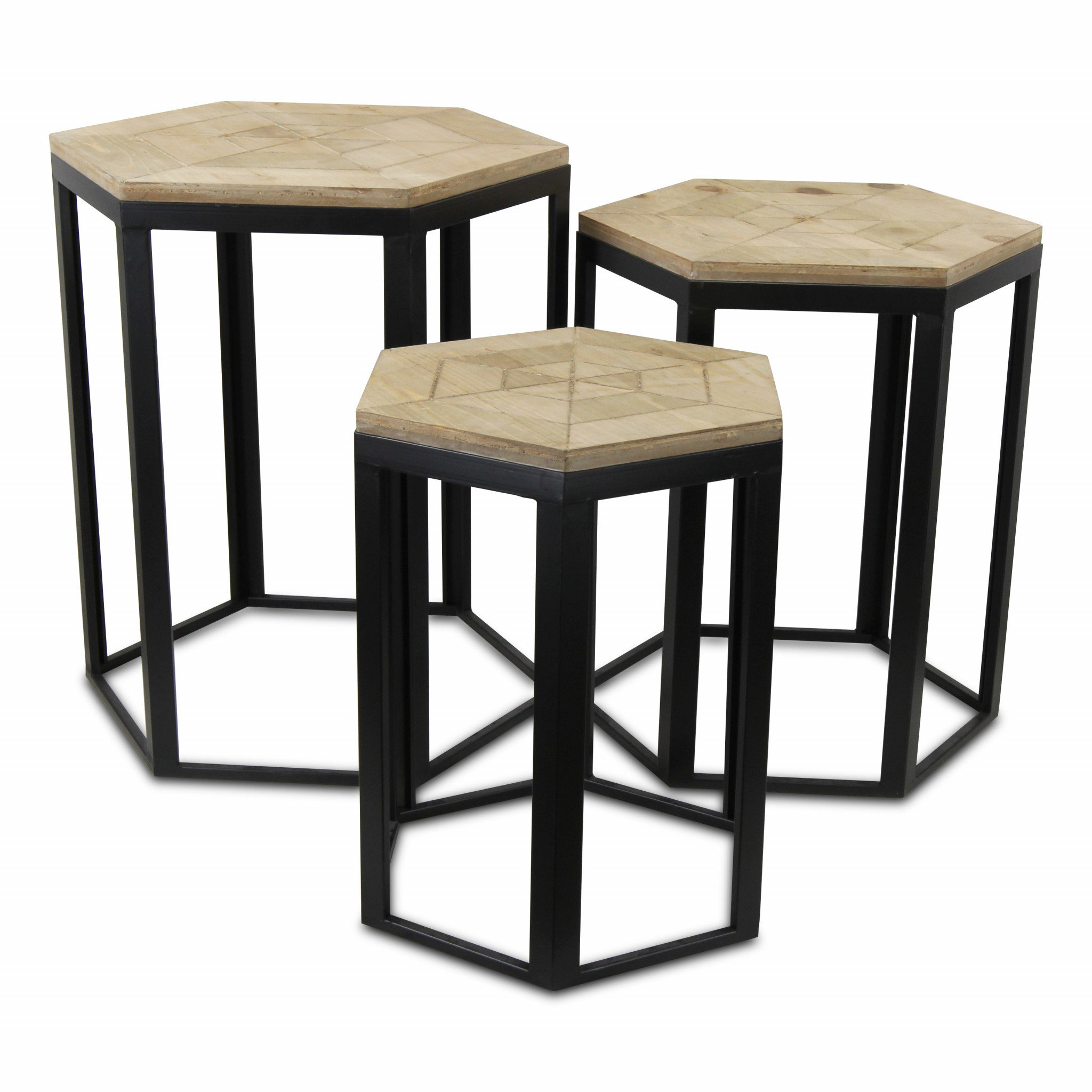 17 Stories Set Of Three 25" Black And Brown Solid Wood And Steel ...