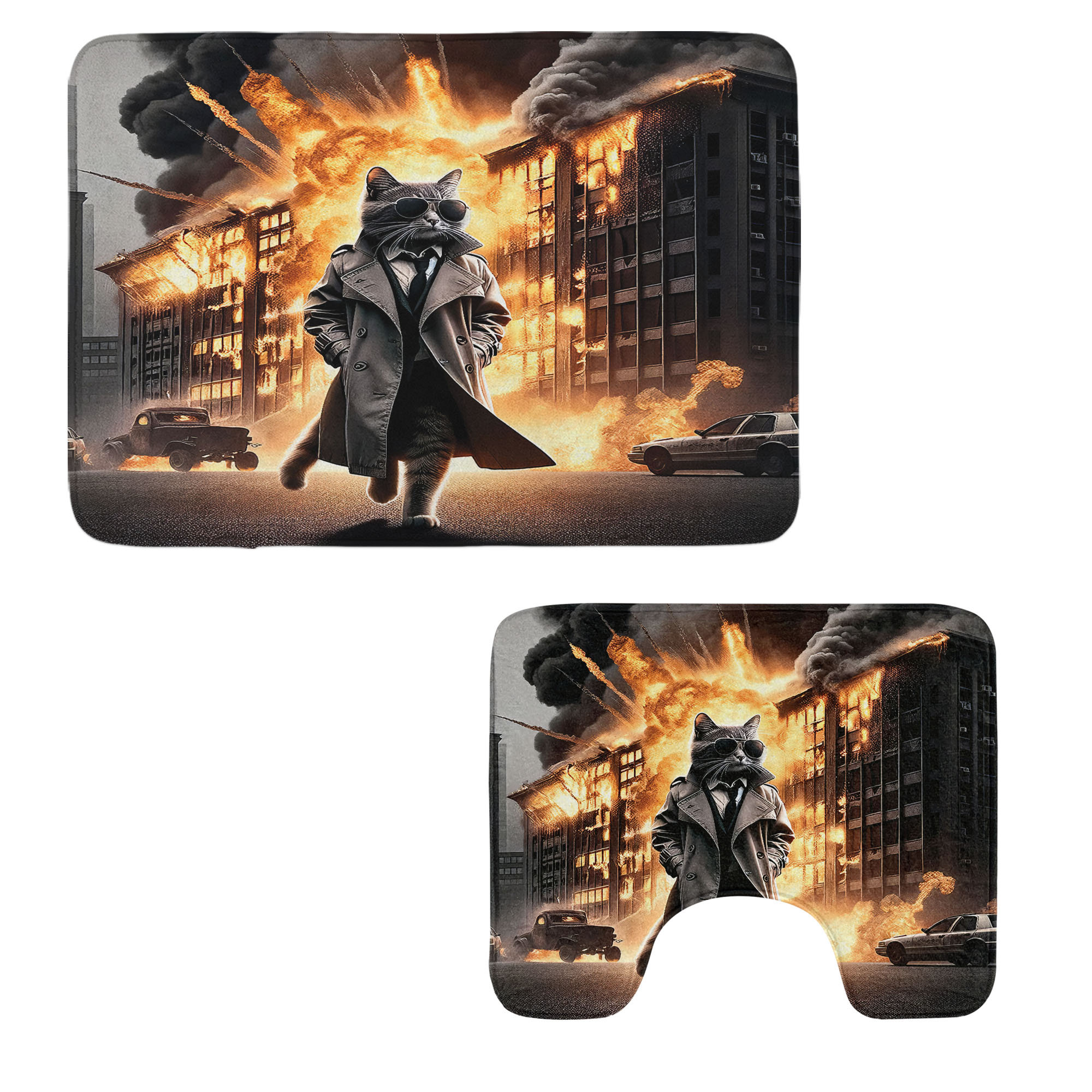 East Urban Home Cat Bathroom Rug Set 2 Pieces Rectangle & Contour Mats ...