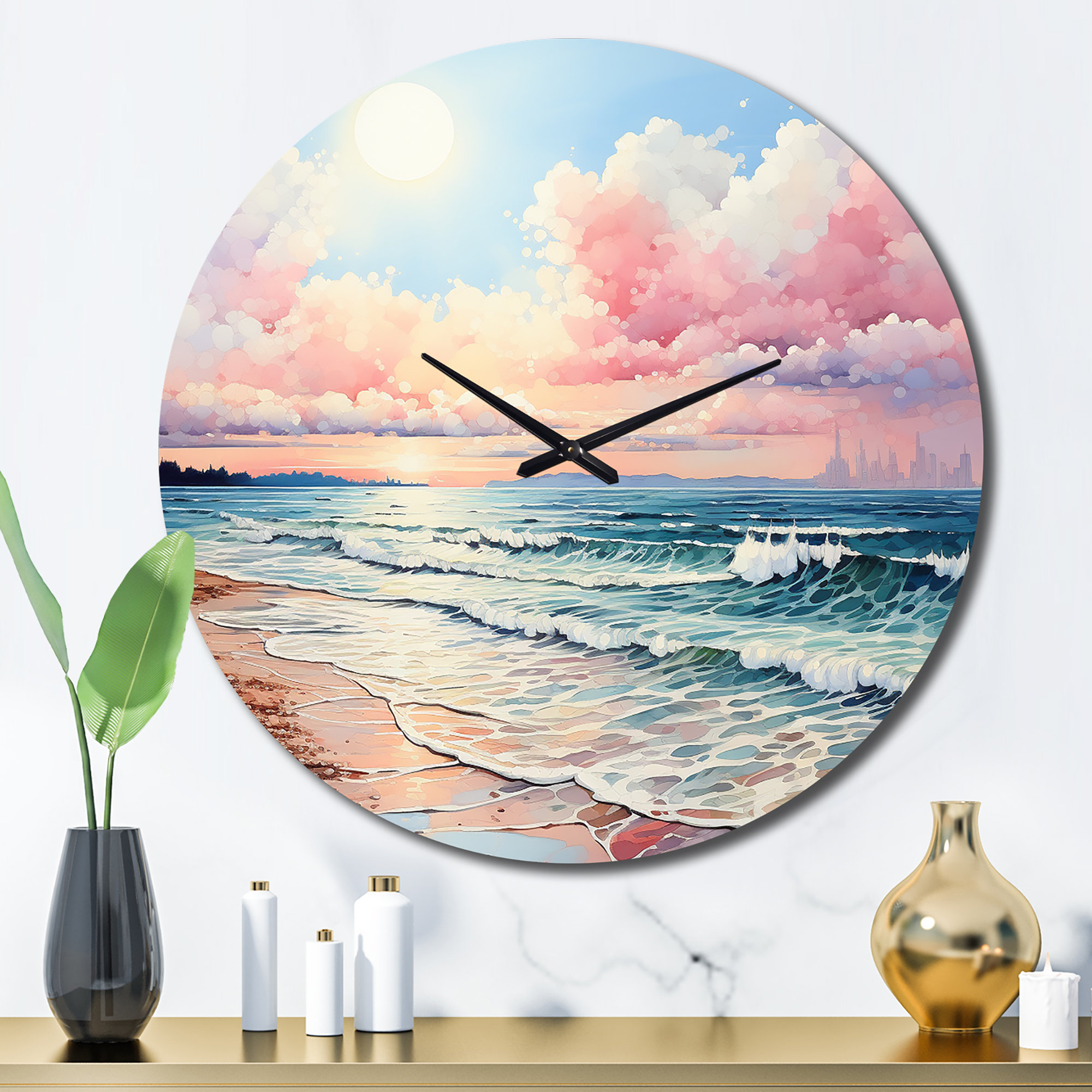 Design Art Pink Beach Breezes - Nautical & Beach Wall Clock | Wayfair