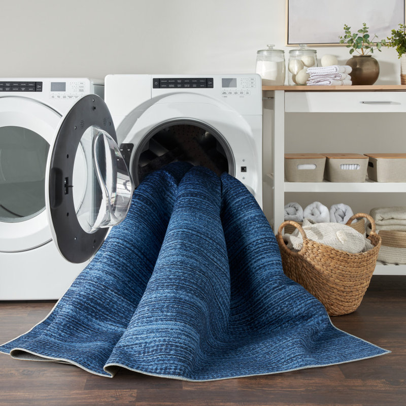 Highland Dunes Daline Abstract Machine Washable Cotton Area Rug in Blue ...