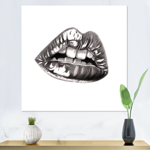 Mercer41 Female Lips With Black Pencil On Canvas Print | Wayfair