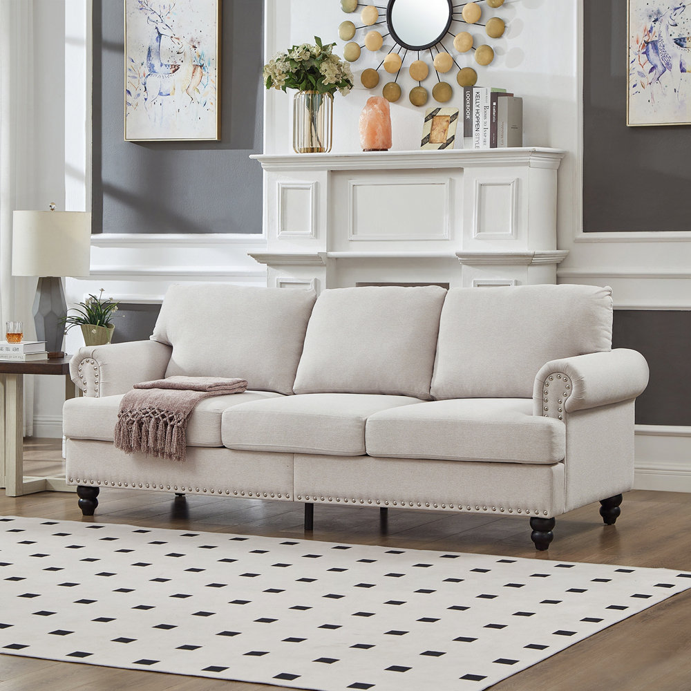 Canora Grey 83" Modern Classic Design with Nails Living Room Three ...