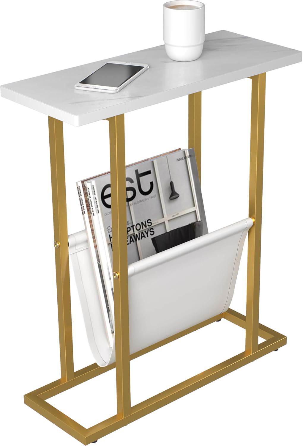 Mercer41 White Minimalist Small Narrow End Table With Storage Bag ...