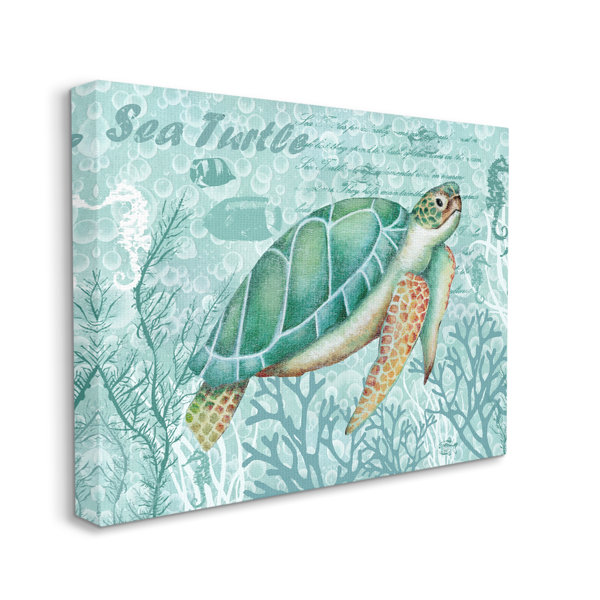 Stupell Industries Coral Bordered Sea Turtle Seahorse Script ...