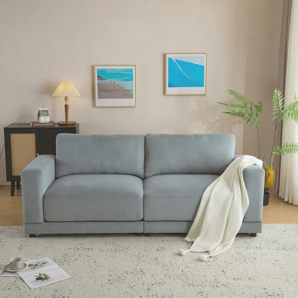 Ivy Bronx 81'' Modern Square Arm Sofa With Soft Velvet Upholstery, Deep ...