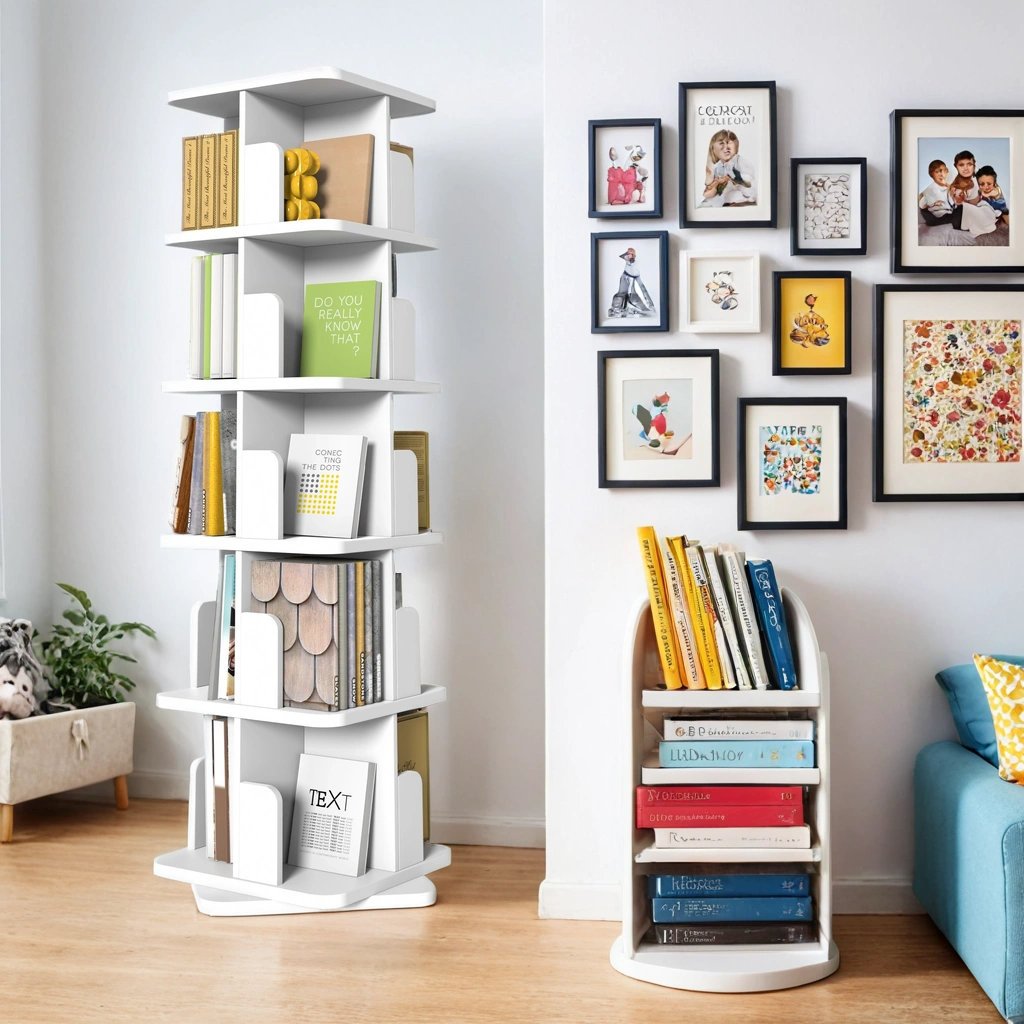 Ebern Designs Black Rotating Bookshelf, 360 Display 5 Tier Rotating ...