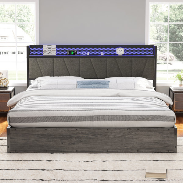 Wade Logan® Shila Lift Up Bed with Linen Upholstered & LED Storage ...