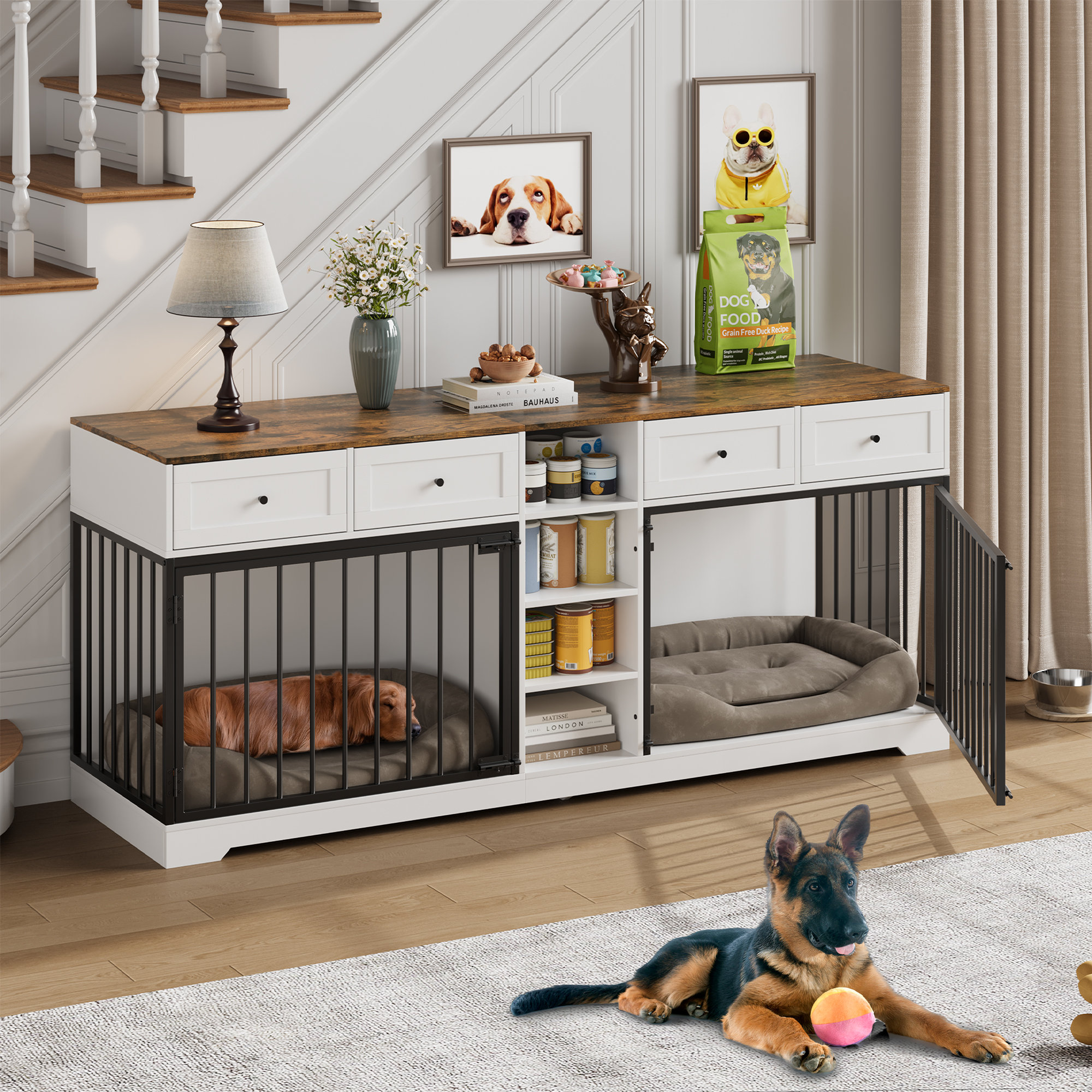 Tucker Murphy Pet™ 81.9" Double Dog Crate Furniture For 2 Dogs, With 4 ...