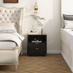 Hokku Designs Fluted Nightstands Set Of 2, Black Night Stands With 2 ...