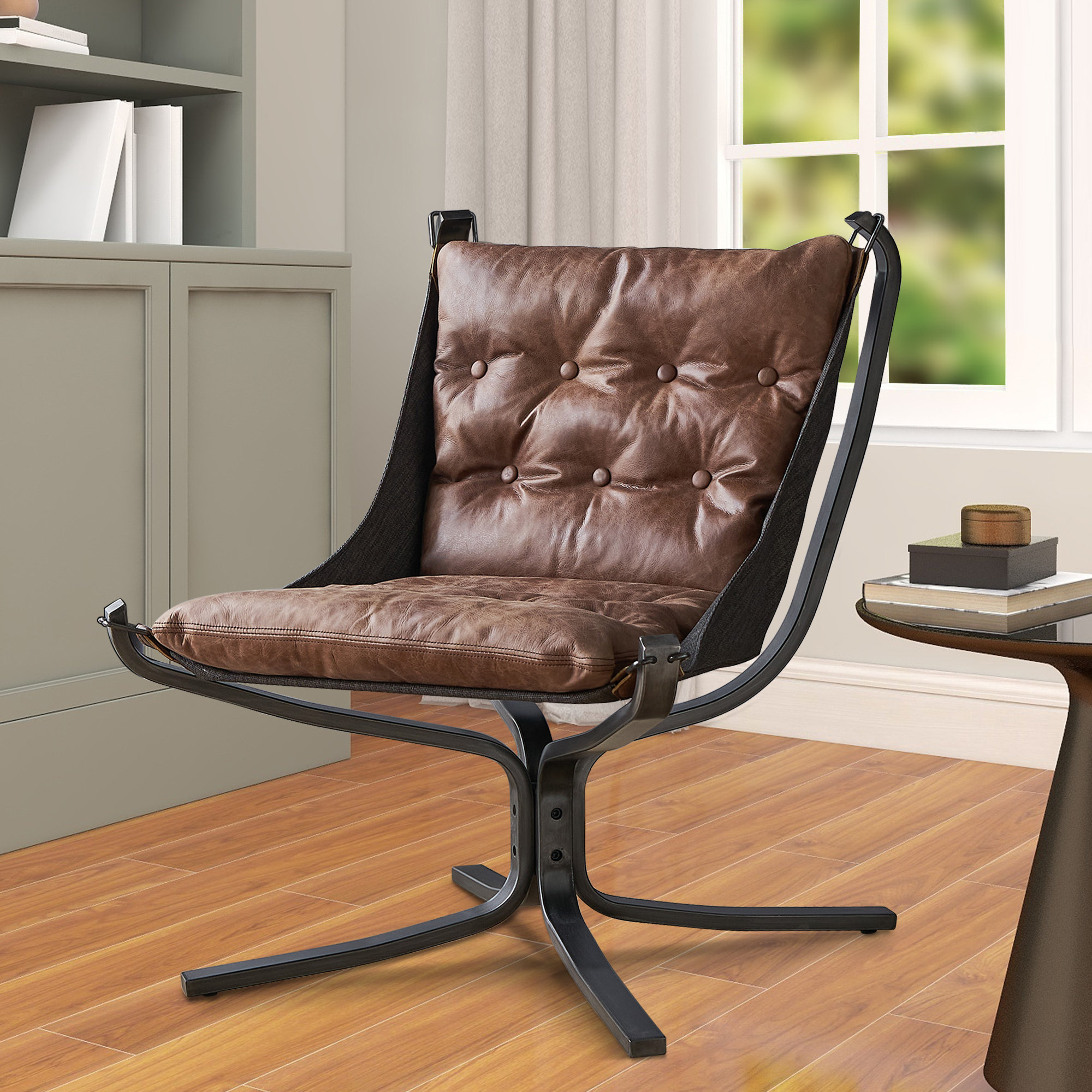 17 Stories Fauteuil d'appoint en cuir véritable de 29 po de largeur ...