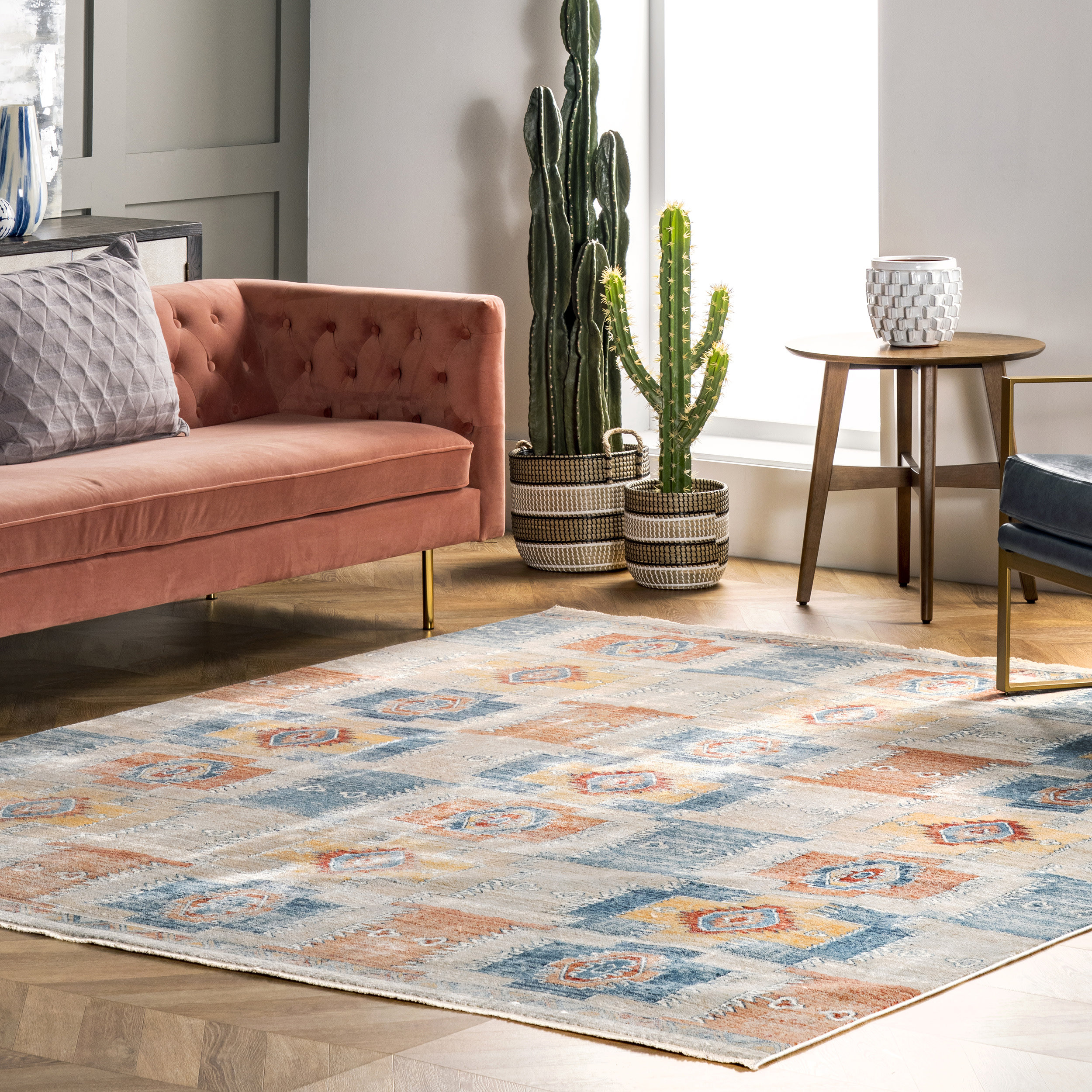 Union Rustic Eggleston Geometric Blue/Orange/Beige Area Rug | Wayfair