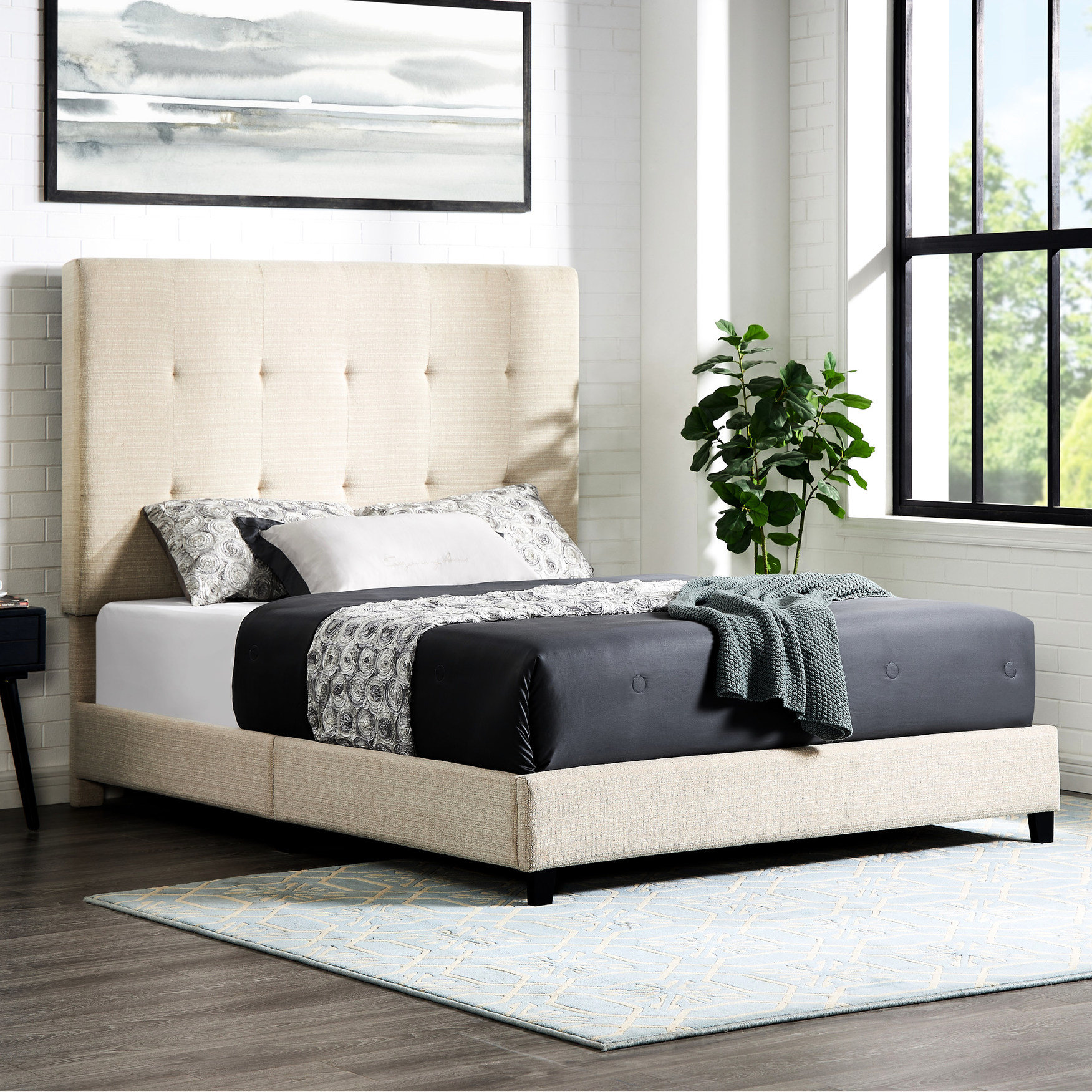 Mercer41 Beige Bedroom Bed With Laminated Veneer Lumber And Foam Modern ...