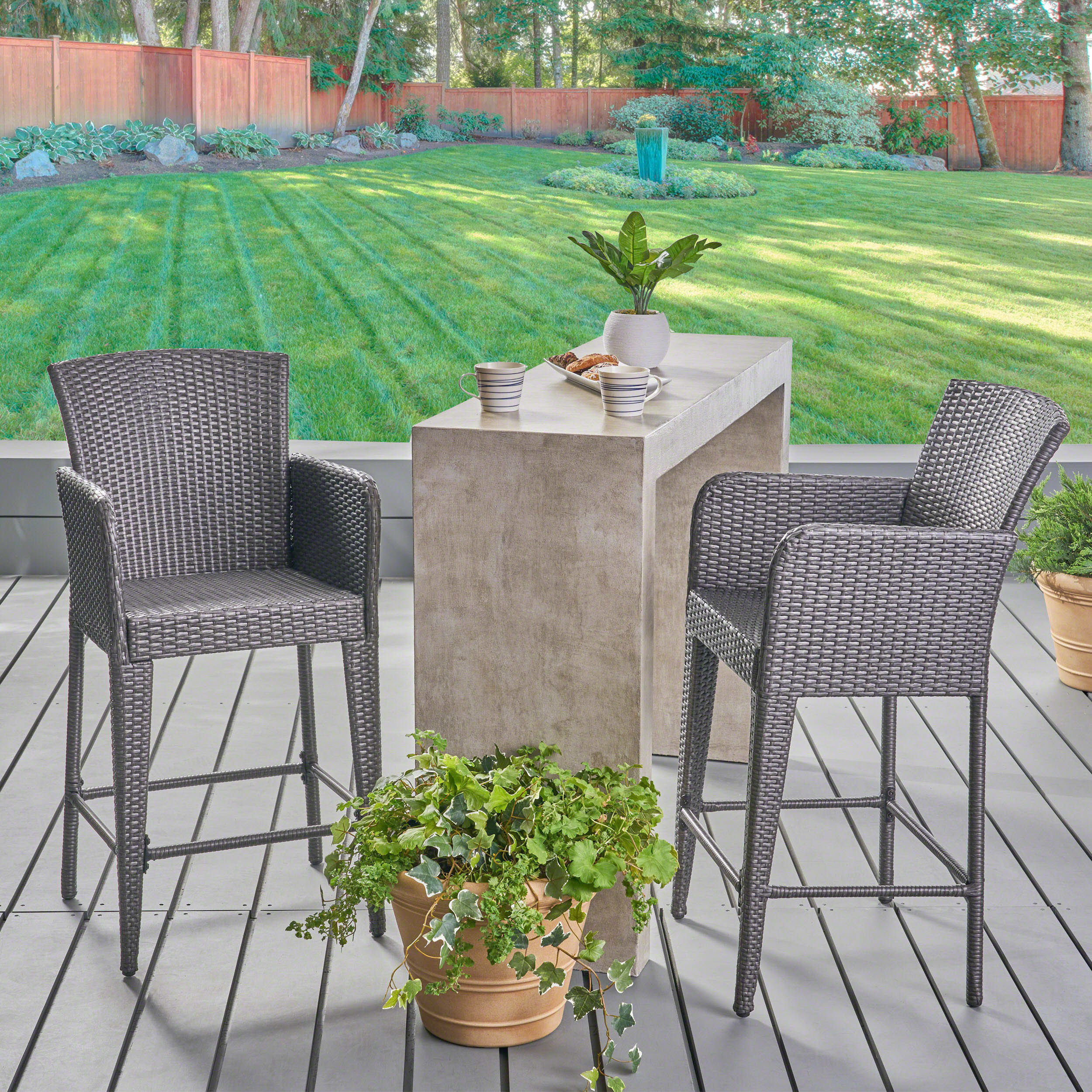 George Oliver Outdoor Barstool Set of 2 - Wicker Patio Stool for ...