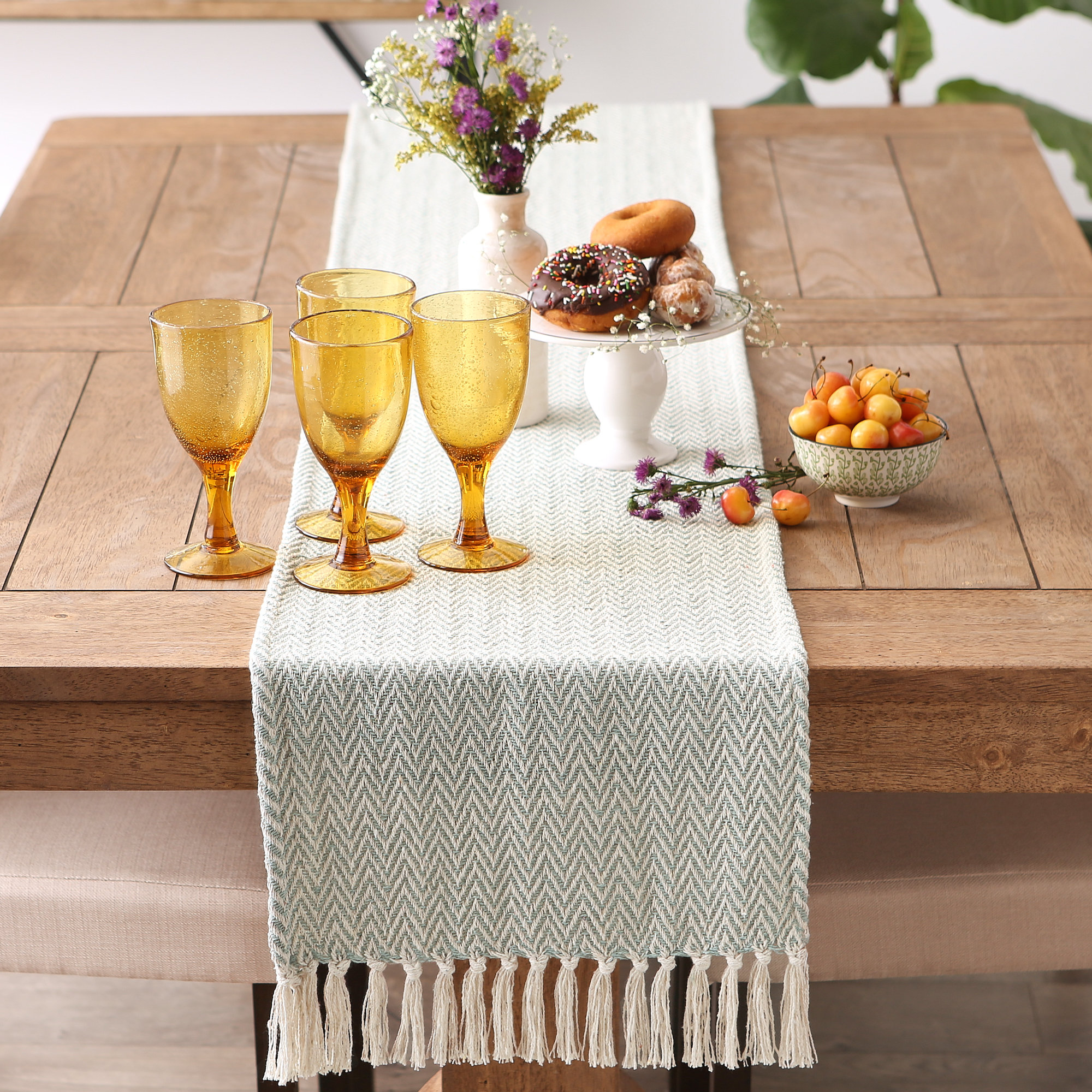 Gracie Oaks Harry-George JADEITE HANDLOOM CHEVRON TABLE RUNNER 15X108 ...
