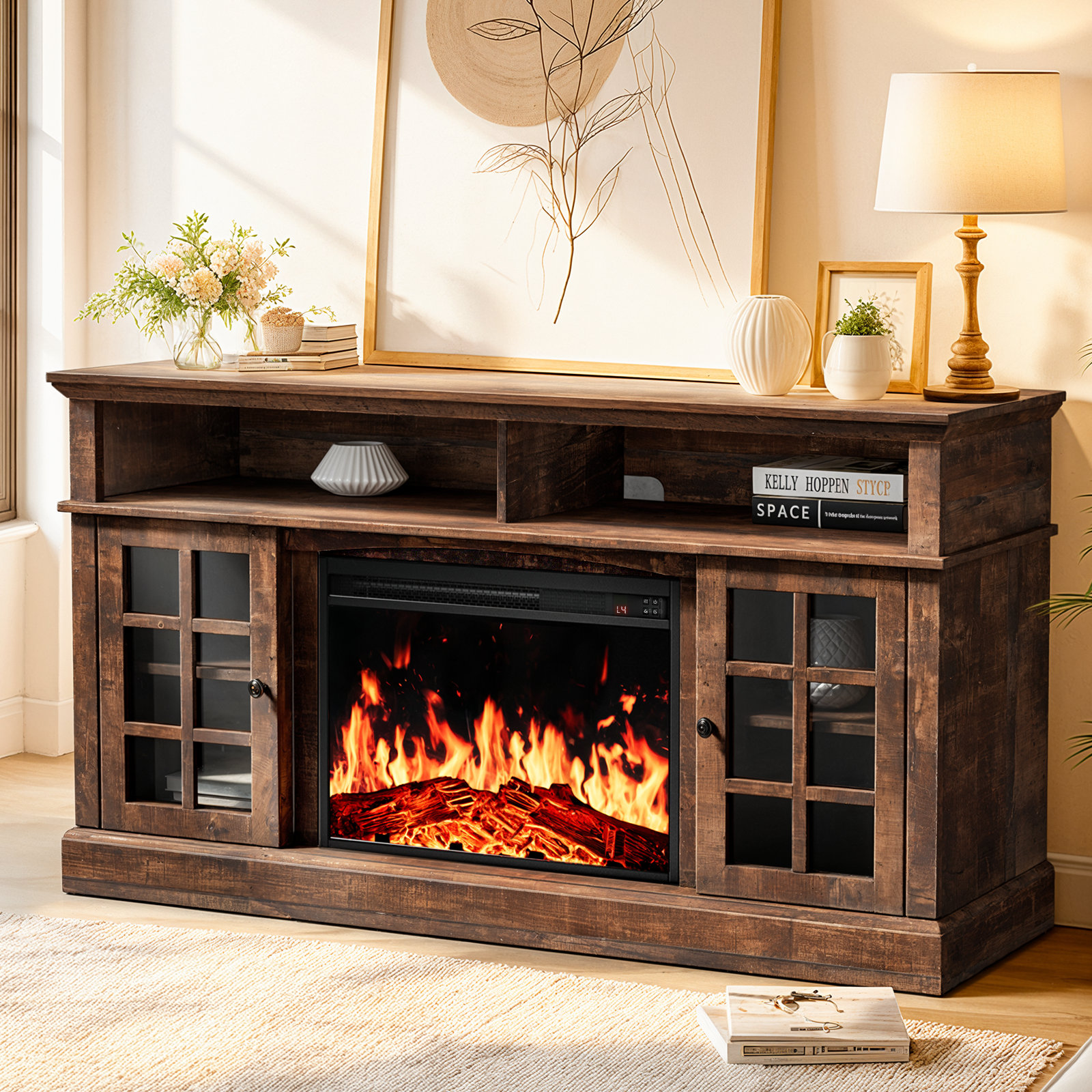 August Grove Anias TV Stand For TVs Up To 70" With Electric Fireplace ...