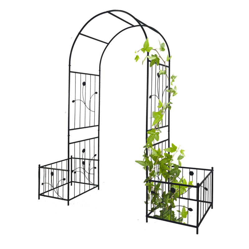 Winston Porter Metal Garden Arch with two plant stands | Wayfair