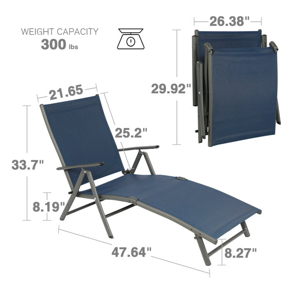 17 Stories Outdoor Adjustable Folding Chaise Lounge Chair, No assembly ...