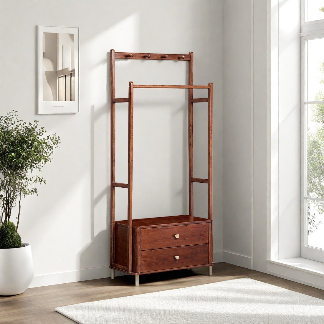 Elegant Home Furnishings.s Ash Wood Hall Tree with Double Drawers | Wayfair