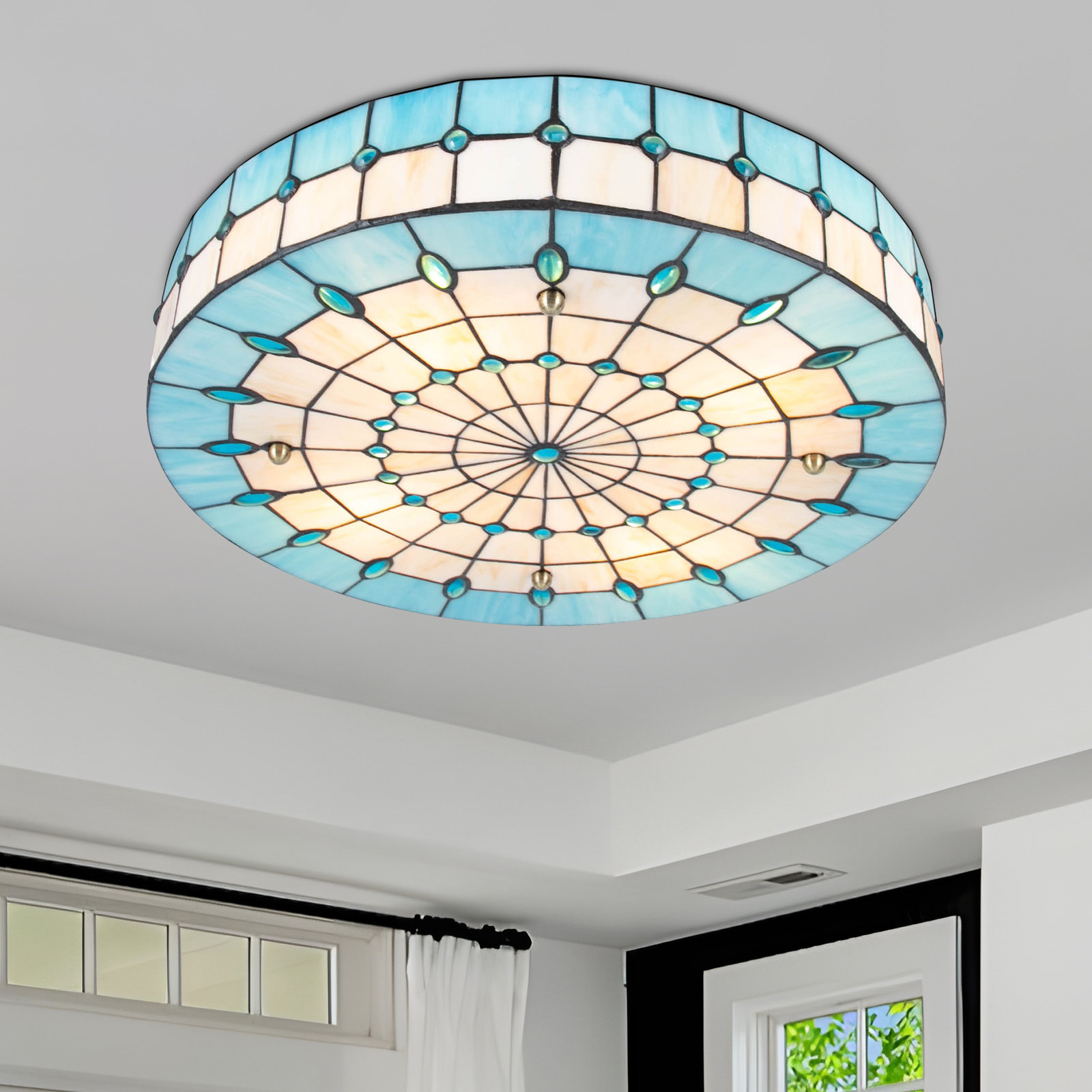 Astoria Grand 4-Lights 20 Inch Tiffany Glass Ceiling Flush Mount ...