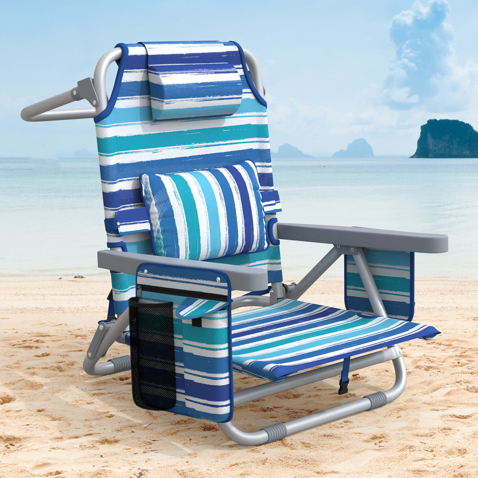 Arlmont & Co. Backpack Beach Chair Reclining, Portable Folding Beach ...