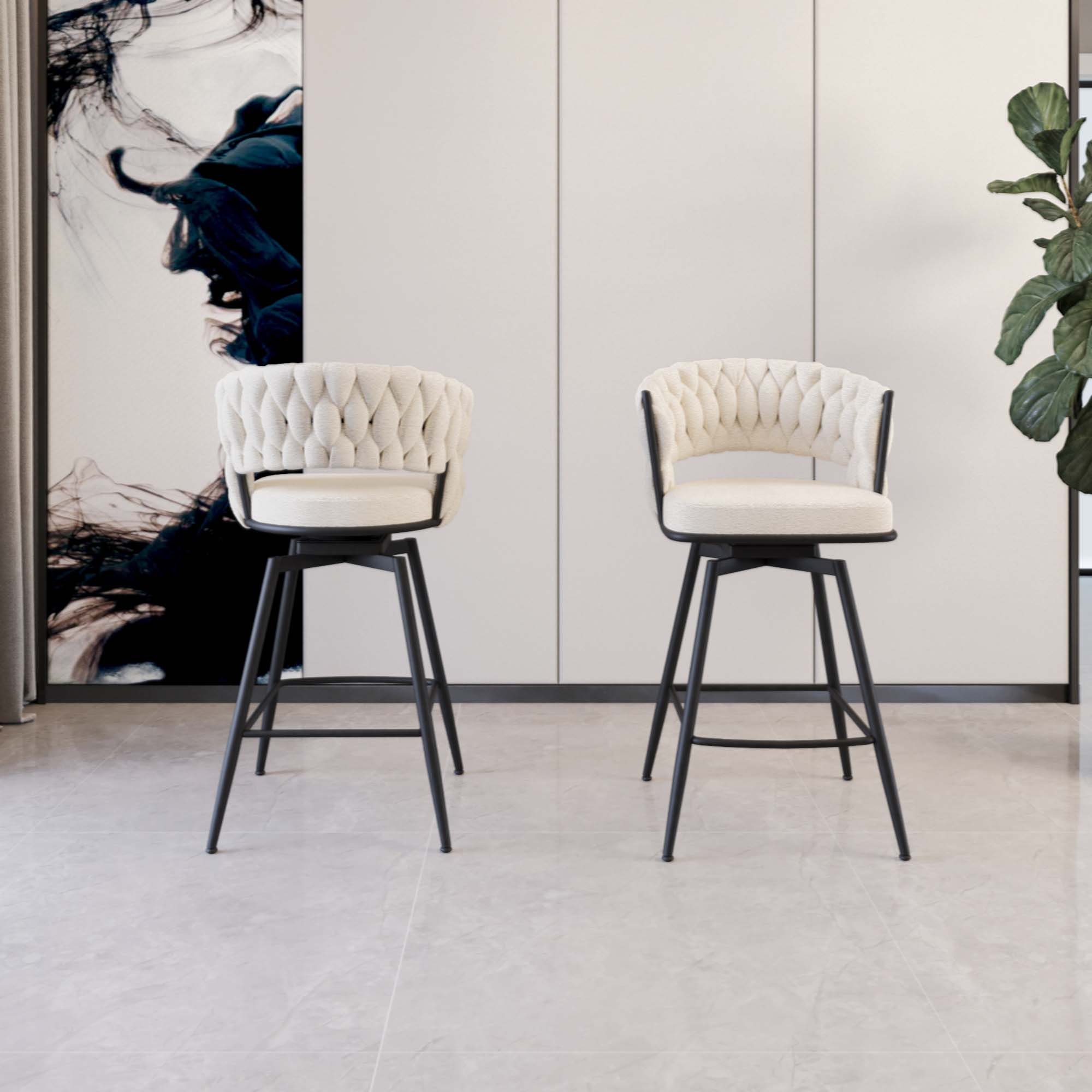 Corrigan Studio® Shafay 28" Bar Stool Set of 2, Upholstered Linen ...