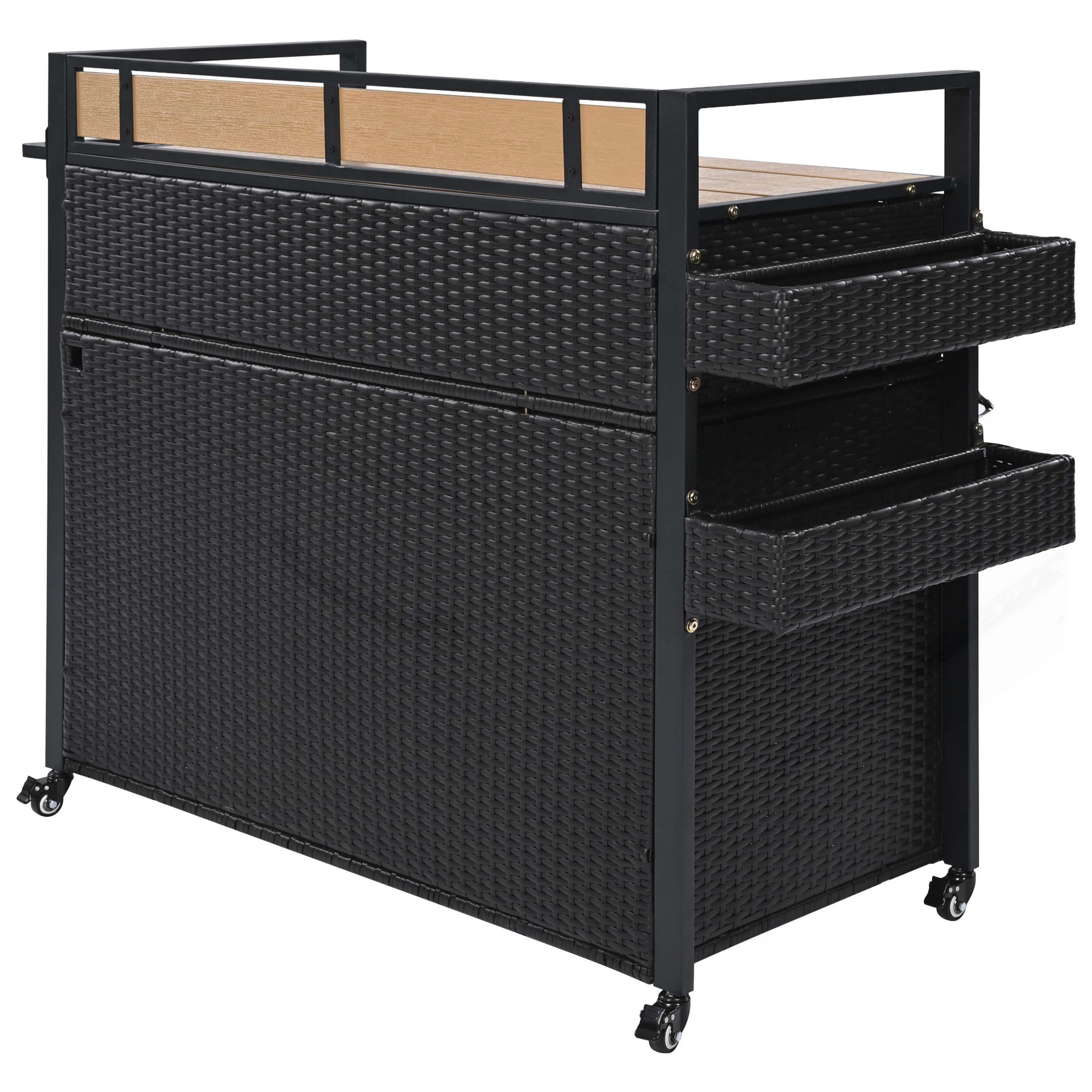 Latitude Run® 52.8"W Wicker Outdoor Grill Cart with Extended Plastic ...