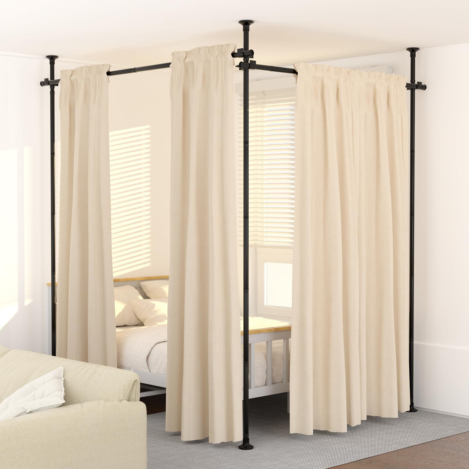 Symple Stuff Room Divider Curtain Rod, No Drilling Tension Rods For ...