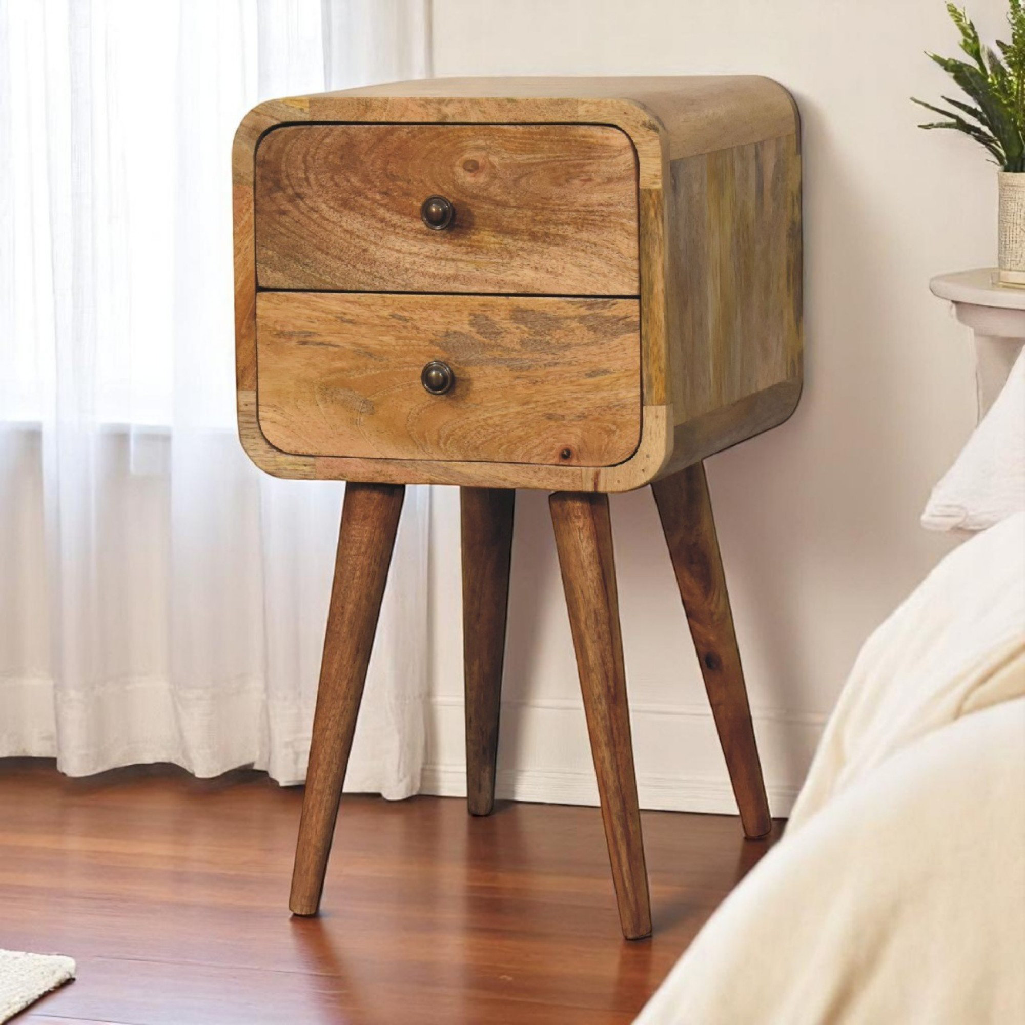 Isabelline Shirley Solid Wood Mini Curved Bedside Table with 2 Drawers ...