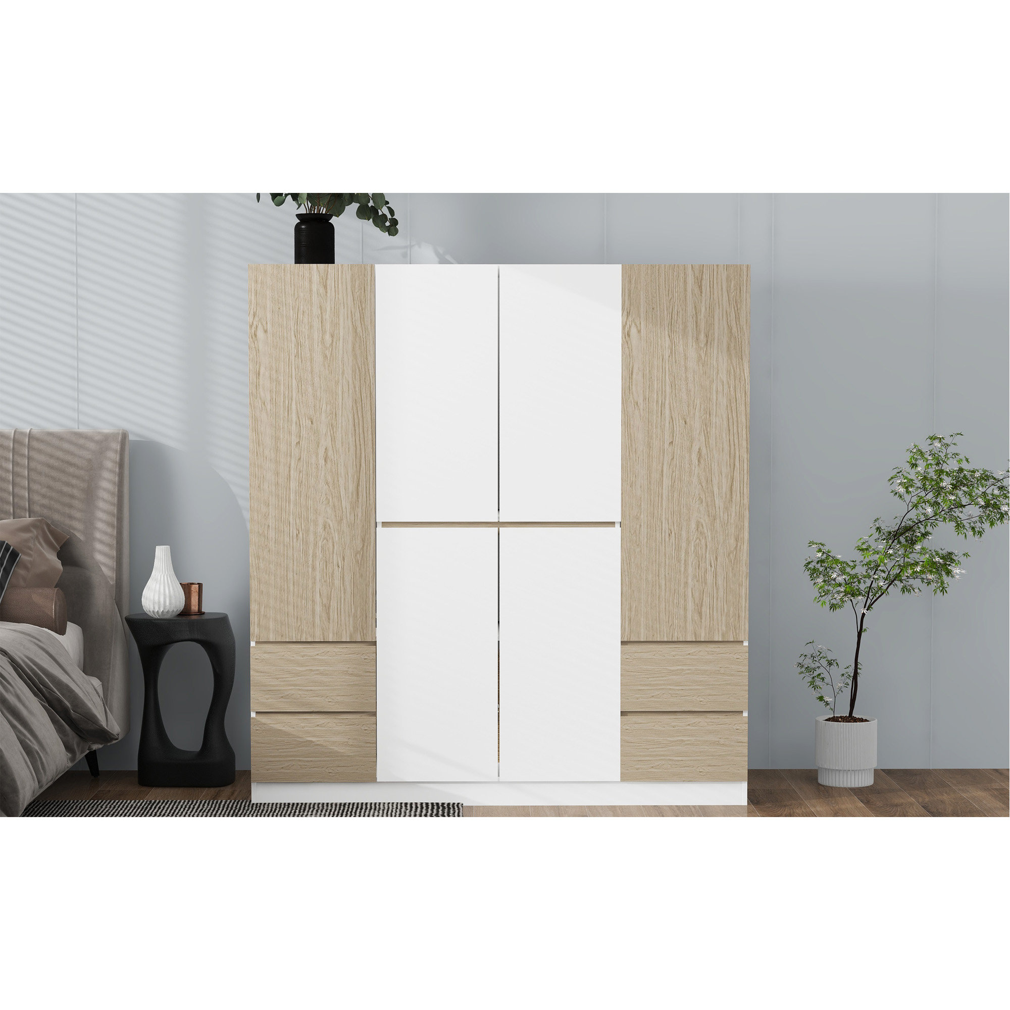 Latitude Run® Versatile Wooden Wardrobe With Multiple Storage Options ...
