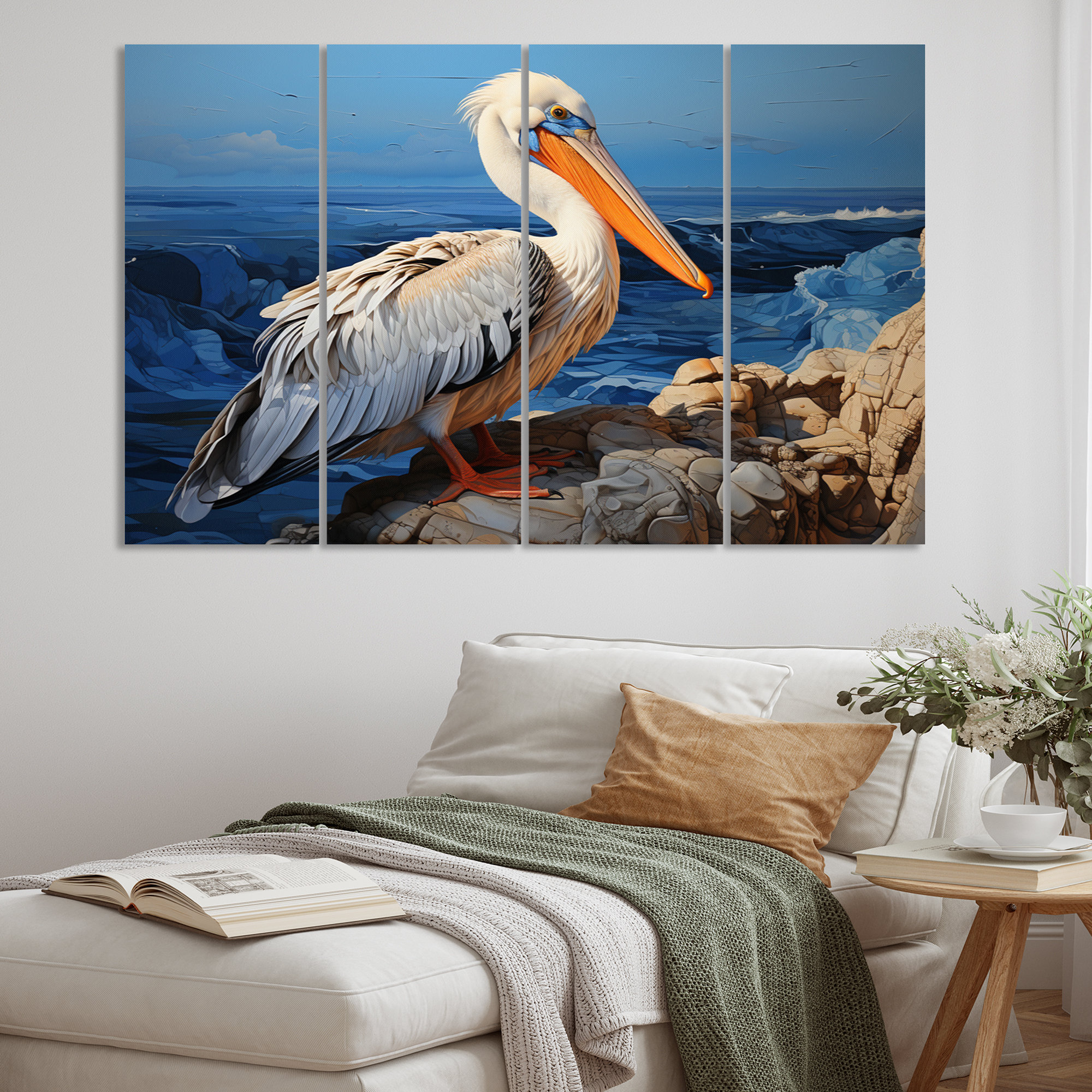Highland Dunes Gray Pelican Pelicans Perch On Canvas 4 Pieces Print ...